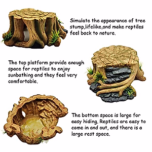 Turtle Basking Platform,Tortoise Shale Step Resting Terrace,Reptile Tree Stump Hideout Cave Terrarium Accessories Aquarium Decoration for Bearded Dragon Lizard Chamelon Gecko Iguana Frog Newt