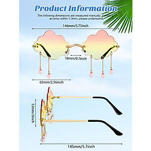 Weewooday 4 Pairs Cloud Sunglasses Raindrop Rimless Cute Sunglasses Funny Heart Flame Shaped Disco Glasses for Women Men (Light Blue, Pink, Gradient Pink, Blue Pink,Bead Style)