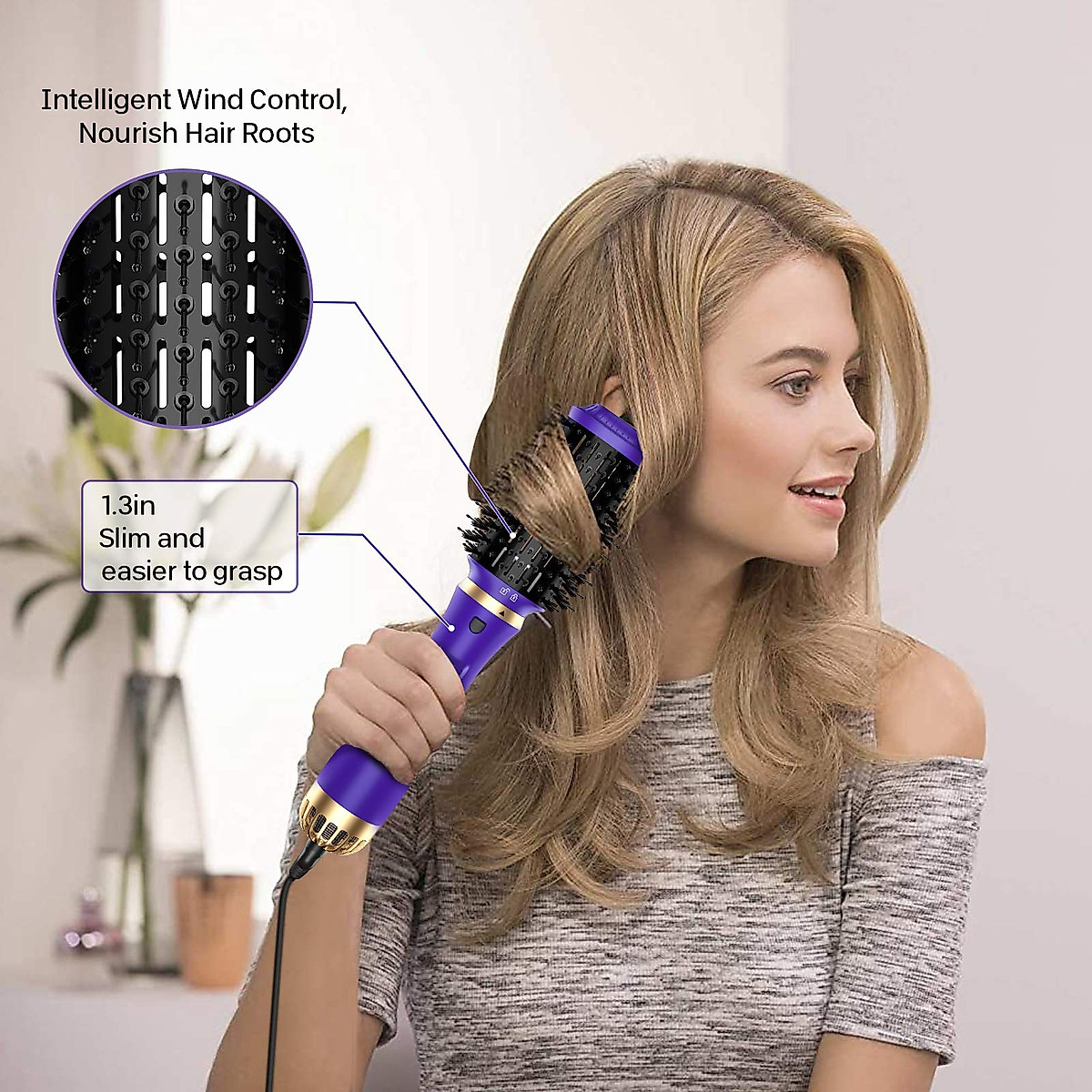 Afunti Hair Dryer Brush One-Step Hot Air Brush, 3 in 1 Hair Curler Straightener Blow Dryer, Negative Ion Reducing Frizz and Static, 1200W Hair Comb Styler Kit ​for All Hair Types