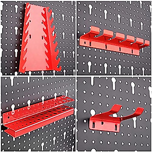 HPDMC Pegboard Wall Organizer 48'' Wide Garage Tool Pegboard Standard Tool Storage Kit - (3) Black Pegboard and Red Accessories