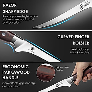 DDF iohEF Fillet Knife 7 Inch Professional Boning Knife High Carbon Japanese Stainless Steel Fish Knife with Full Tang Ergonomic Handle for Meat Cutting Trimming