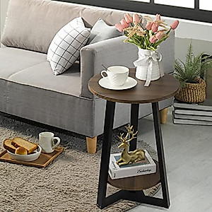 TINSAWOOD Small Side Table, Small End Table for Living Room, Bedroom, Balcony & Small Spaces, Modern Home Decor Round Small Accent Table with Storage Shelf, Easy Assembly