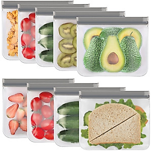 Reusable Sandwich Bags Dishwasher Safe,9 Pack Reusable Quart Bags Extra Thick Leak-proof Reusable Bags Silicone for Marinate Meats, Cereal, Sandwich, Travel Items, Home Organization(Grey)