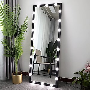 ANYHI Full Length Mirror with Lights, 63" x 24" Full Lenth Vanity Mirror, 22 LED Bulbs, 3 Color Lights, Dimmable, Aluminum Thick Frame, for Dressing Makeup, Straight-Waist Design, Black
