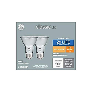 GE Classic 2-Pack 50 W Equivalent Dimmable Warm White Par20 LED Light Fixture Light Bulbs