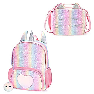 mibasies Kids Unicorn Backpack with Lunch Box for Girls Rainbow School Bag