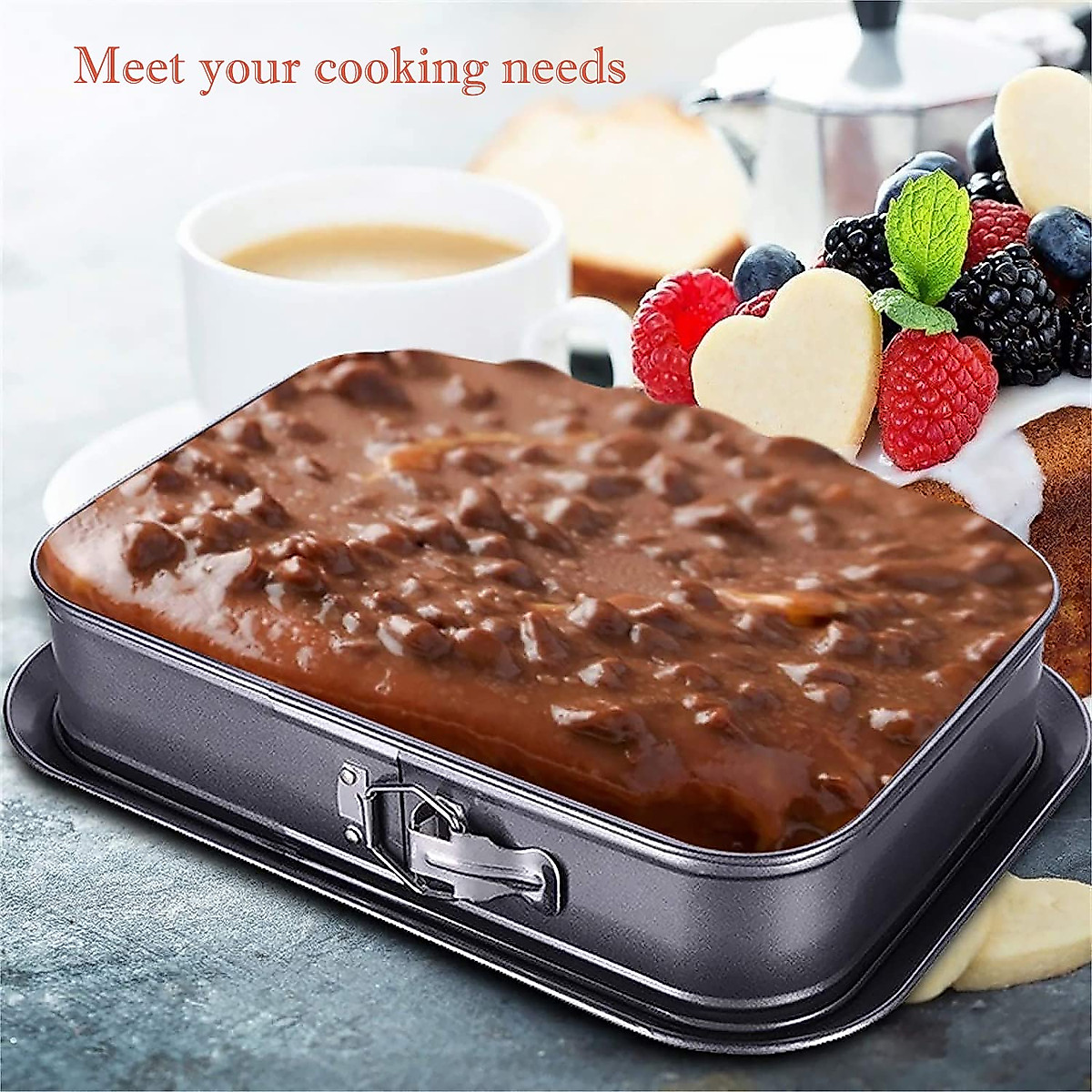 Kenond Large Springform Cake Pan, 14 x 11-Inch Rectangle Cheesecake Pan, Tiramisu Bakeware with 50Pcs Wax Paper, 3Pcs Spatula Set, Non-Stick Baking Pan Mold Leakproof