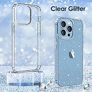 for iPhone 13 Pro Max Case Clear Glitter, Cute Girly Sparkly Bling Phone Case for Women Girls [Sparkle Design] Anti-Scratch Soft TPU Slim Fit Shockproof Protective Case Cover 6.7", Clear Glitter