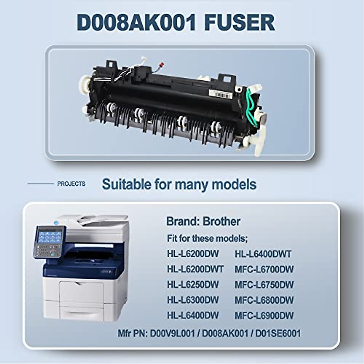 D00V9L001/D008AK001/D01SE6001 Fuser Unit Kit for Brother HL-L6200DW HL-L6200DWT HL-L6250DW HL-L6300DW HL-L6400DW HL-L6400DWT MFC-L6700DW MFC-L6750DW MFC-L6800DW (110/120 Volt - Up to 200K Pages)