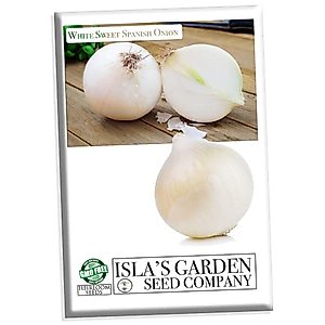 White Sweet Spanish Onion Seeds for Planting, 500+ Heirloom Seeds Per Packet, (Isla's Garden Seeds), Non GMO Seeds, Botanical Name: Allium cepa, Great Home Garden Gift