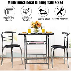 FANTASK 3 Pieces Dining Set, Breakfast Table Set w/Metal Frame and Storage Shelf, Compact Table and 2 Chairs Set for Home Bistro Pub Apartment Kitchen Dining Room Cafe