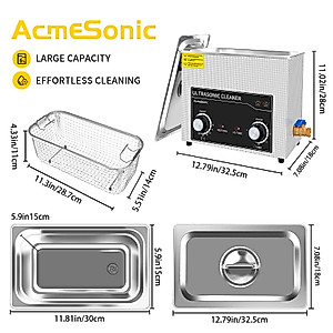 ACMESONIC Ultrasonic Cleaner 6Lfor Vinyl CD, (300W Heater,180W Ultrasonic) Ultrasonic Parts Cleaner with Heater Timer for Cleaning, Jewelry, Coins, Metal Small Parts, Circuit Board, Lab Tools, etc