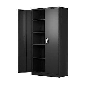 Metal Storage Cabinet,72" Locking Metal Storage Cabinet,with 2 Doors and 4 Adjustable Shelves,for Storage Office,Garage,Home,Classroom,Shop,Pantry(Black)