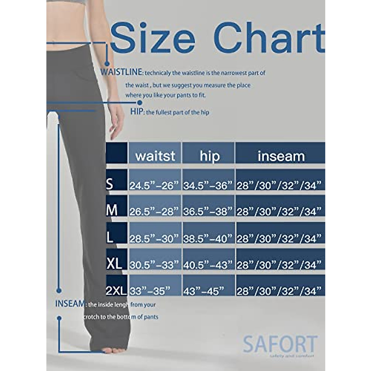 Safort 28" 30" 32" 34" Inseam Regular Tall Bootcut Yoga Pants, 4 Pockets, UPF50+, Black, L