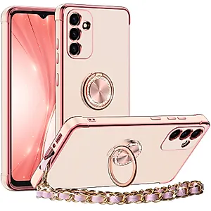 Miss Arts for Samsung Galaxy A14 5G Case, Ring Holder Stand Luxury Bling Electroplated Phone Case with Strap, Cute Soft TPU for Galaxy A14 5G Cover for Women Girls, Pink