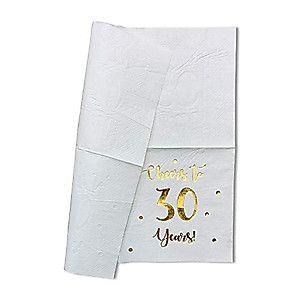 Cheers to 30 Years Cocktail Napkins | Happy 30th Birthday Decorations for Men and Women and Wedding Anniversary Party Decorations | 50-Pack 3-Ply Napkins | 5 x 5 inch folded (White)