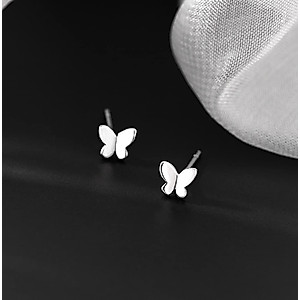 SLUYNZ 925 Sterling Silver Tiny Butterfly Earrings Studs for Women Teen Girls Tiny Studs Earrings (A-Silver)