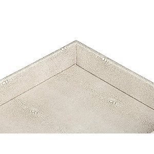 HofferRuffer Elegant Desktop Organizer, Vanity Tray, Bathroom Storage Tray Holder, Dresser Jewelry Tray, Change Coin Key Watch Catchall Tray, 10.2 x 8.4 x 1.8 inches (Light Grey Faux Leather Shagreen)
