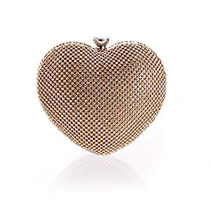 Abbie Home Heart Shaped Evening Bag Wedding Party Crystal Bridal Clutch (Gold)