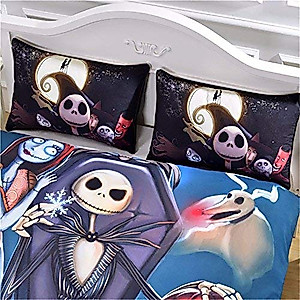 Felu Bedding Duvet Cover Set of Kids, The Nightmare Before Christmas Pattern Comforter Cover Set with 1 Duvet Cover and 1 Pillowcases (Twin Size)