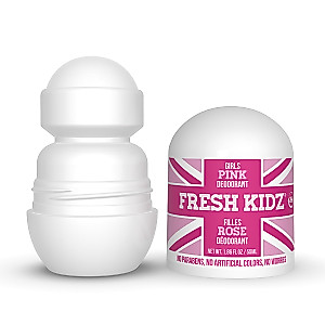 Fresh Kidz Pink Girls Roll On Deodorant - 1.86 fl oz Baking Soda and Aluminum Free 24 Hour Protection for Sensitive Skin