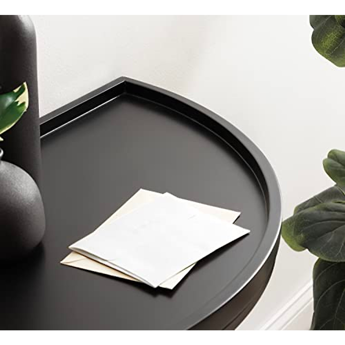 Kate and Laurel Dorrah Modern Round Console Contemporary Half-Circle Entryway Table for Storage, Organization, and Display, 28x14x30, Black