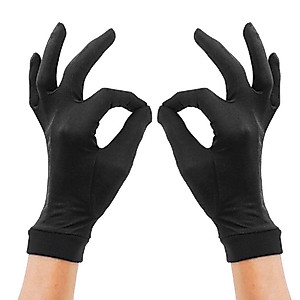 C.J.S. Women's 100% Mulberry Silk Short Gloves Liners Gloves Inner Lady's Gloves-Black