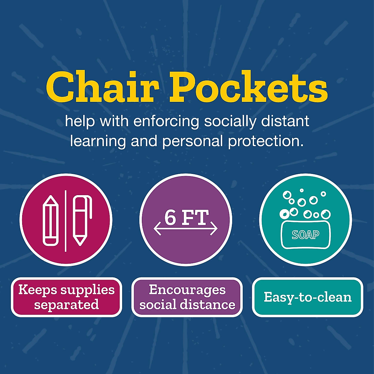 Deluxe Chair Pockets with Pencil Case – 6 Pack – Blue/Red