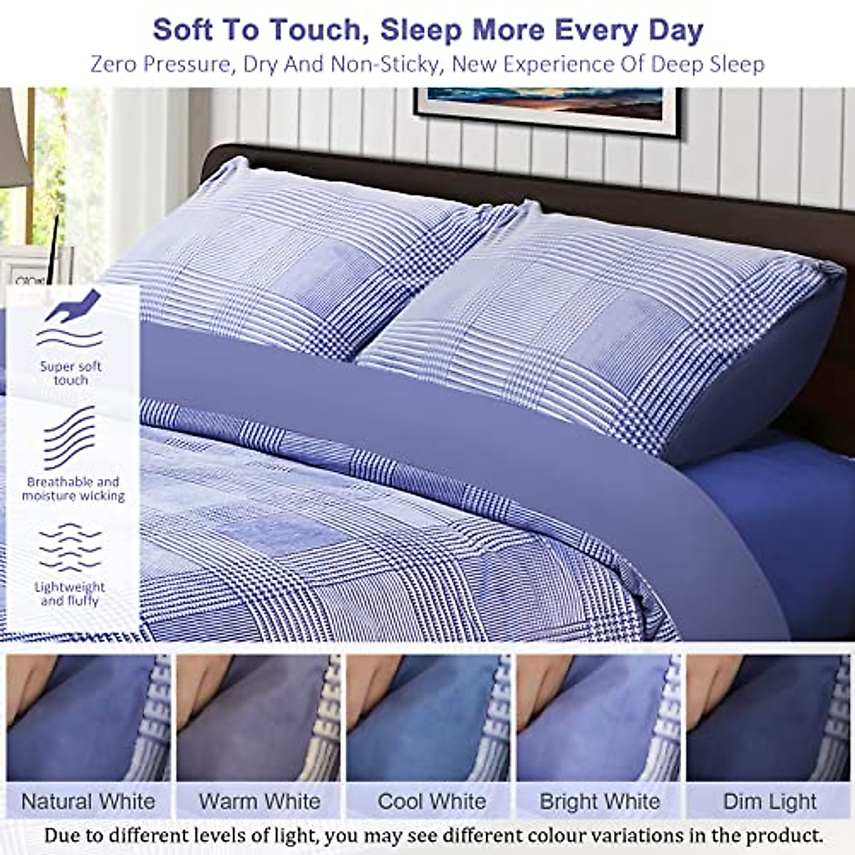 BedsPick Velvet Duvet Cover Set Full Size 3 Pieces, Navy Blue Soft Reversible Comforter Cover Sets, Plaid Striped Duvet Cover, 1 Duvet Cover 80x90 inches and 2 Pillow Sham