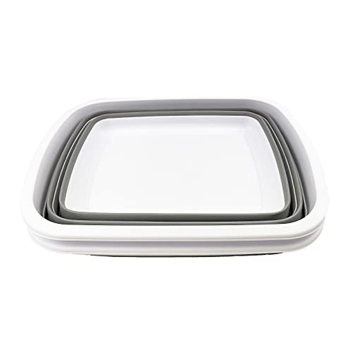 SAMMART 10L (2.6 Gallon) Collapsible Tub-Foldable Dish Tub-Portable Washing Basin-Space Saving Plastic Washtub (White/Grey (Set of 2))