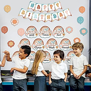 Groovy Happy Birthday Bulletin Board Set Decorations Retro Hippie Birthday Cutouts Boho Hippie Wall Decals Peace Sign Daisy Flower Boho Rainbow Paper-Cuts for Birthday Party Nursery Classroom Decor