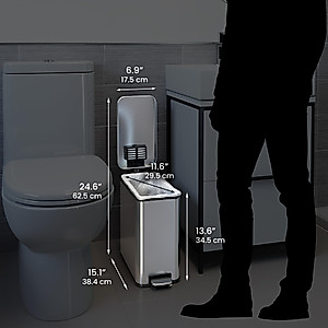 iTouchless 3 Gallon SoftStep Bathroom Trash Can with Lid and Odor Filter, Removable Inner Bucket, Stainless Steel Small Wastebasket Slim Garbage Bin for Home Office Bedroom Living Room