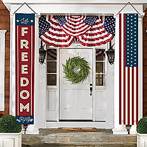 Decorations for 4th of July Decor, Hanging American Flag and “Let FREEDOM Ring” Banners, Fourth of July Party Supplies Indoor Outdoor-Red White Blue Decor Independence Day Outdoor Pull-Down Door Banners