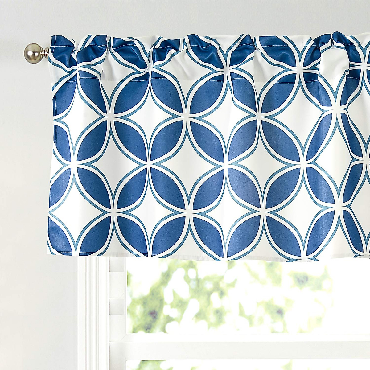 Annlaite Geo Valance for Windows(52 by 18 inches) Elegant Colorful Printed Room Darkening Window Curtain Valance for Kitchen/Bathroom/Living Room/Backdrop 1 Panel Navy
