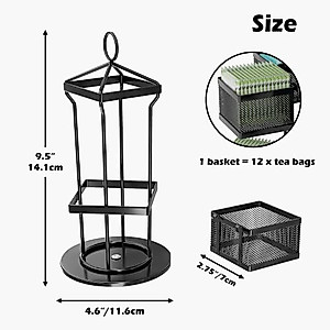 COVAODQ Tea Bag Organizer Tea Bag Storage Holder Spinning Carousel with 8 Compartments, Tea Bag Holder Black