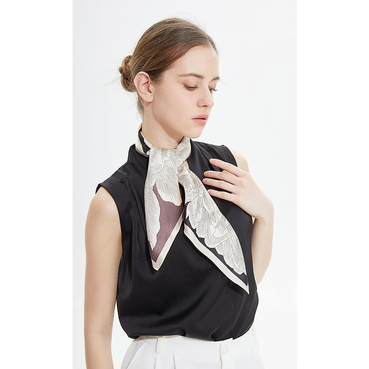 100% Pure Mulberry Silk Medium Square Scarf Head Scarf for Women 27"'x27"(in) Natural Silk Neckerchief Printed Headscarf with Gift Packed (5)