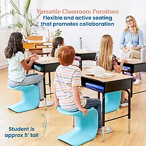 ECR4Kids Wave Seat, 14in - 15.1in Seat Height, Perch Stool, Cyan, 2-Pack