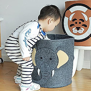 WEI LONG Cute Foldable Felt Laundry,Nursery Hamper Laundry Basket,Storage Baskets for Kids Boys and Girls,Office,Bedroom,Clothes,Toys(Dinosaur)