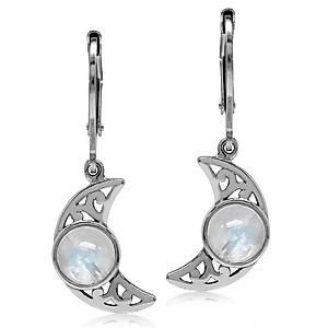 Silvershake Natural Moonstone 925 Sterling Silver Filigree Crescent Moon Leverback Dangle Earrings