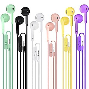 20 Pcs Earbuds Earphones Bulk with Mic 3.5 mm Assorted Colors Earbuds Wired Call Earphones for Schools Classroom Libraries Students Kindergarten Children Teens Adult Gift, Individually Bagged