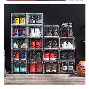 AFULILI Magnetic Shoe Storage Boxes Stackable Front Open Acrylic Organizer Sneaker Display Case for Shoe or Collections Clear Closet Shelf (Clear)