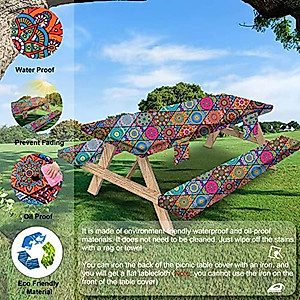 Sotue Picnic Table Cover with Bench Covers 3 Piece Set Elastic Fitted Rectangle Tablecloths Camp Tables Seat Cloth Polyester Oilcloth Vinyl Clothes for Outdoor Waterproof Camping 72x30 Inch Multiple