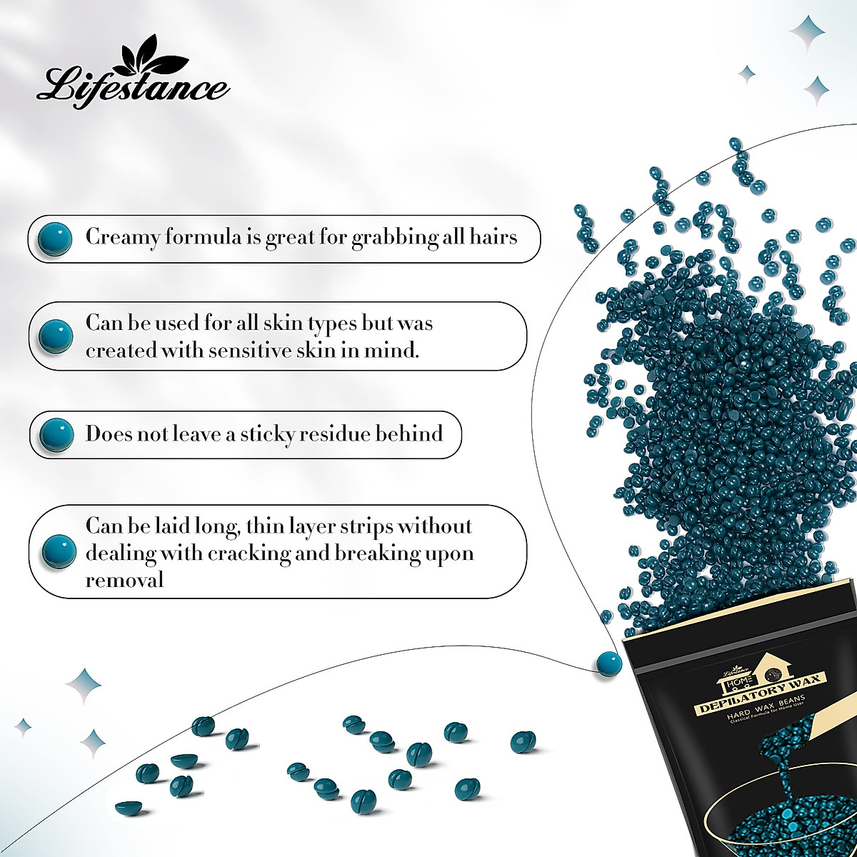 Lifestance Wax Warmer Hair Removal Kit- 4 Packs of Wax Beads(14.1 oz total)- At Home Waxing Kit for Women Sensitive Skin Brazilian Facial Hair Body