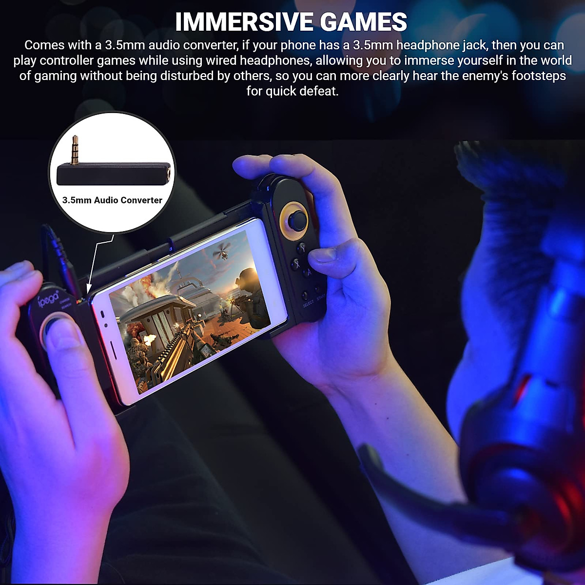 arVin Mobile Gaming Controller for iPhone Android Gamepad with Turbo, 3.5mm Audio Converter, Wireless Game Joystick for iPhone 14/13/12/11/X, iOS, iPad, Samsung Galaxy, TCL, Tablet, PC, Call of Duty