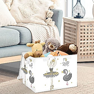 CaTaKu Lovely Black Swan Storage Bins with Lids and Handles, Fabric Large Storage Container Cube Basket with Lid Decorative Storage Boxes for Organizing Clothes