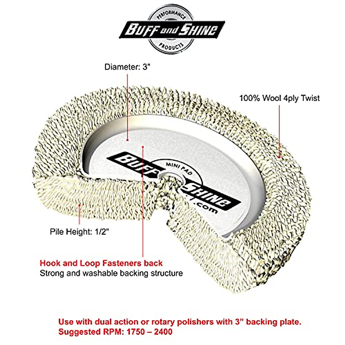 Buff and Shine A 3” Heavy compounding pad/Velcro Back. 2 Pads/Package (BFS-301G)