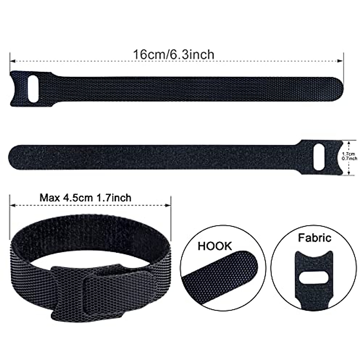 Attmu 60Pcs Fastening Cable Cord Ties Reusable, 6 Inch Adjustable Cable Management Straps with Hook and Loop, Microfiber Cloth Cord Organizer Wire Ties for Home Office Electronics Wire, Black