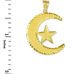 10k Gold Islamic Charm Crescent Moon and Star Pendant