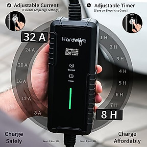 Hardwiire Level 2 & Level 1 Portable EV Charger | ETL Certified | 8-32 Amp Adjustable 110-240V | SAE J1772 Home/Portable Electric Vehicle Charger | NEMA 6-50P/5-15 to 6-50 Adapter | EV Car Charger