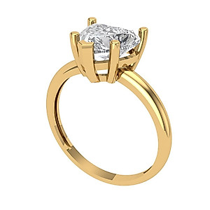 2.0 Ct Brilliant Heart Cut Clear Simulated Diamond 14K Yellow Gold Solitaire Engagement Promise Bridal Ring Size 6